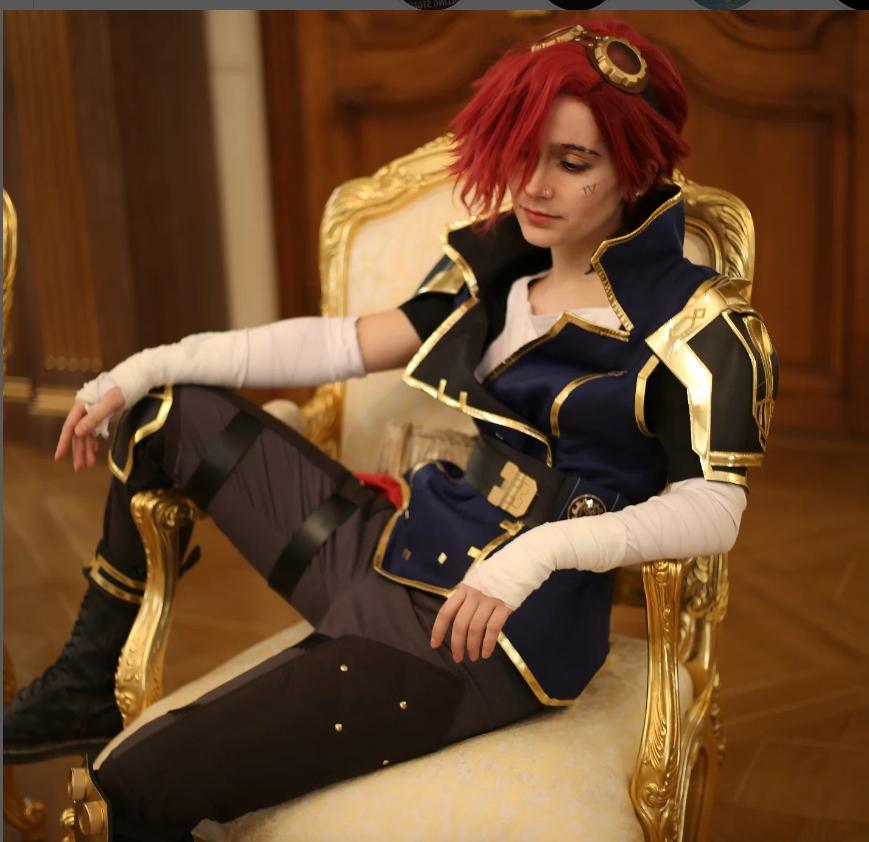 Offizier Vi Cosplay Arcane Vi Cosplay Set Deep Rose Wig & Uniform
