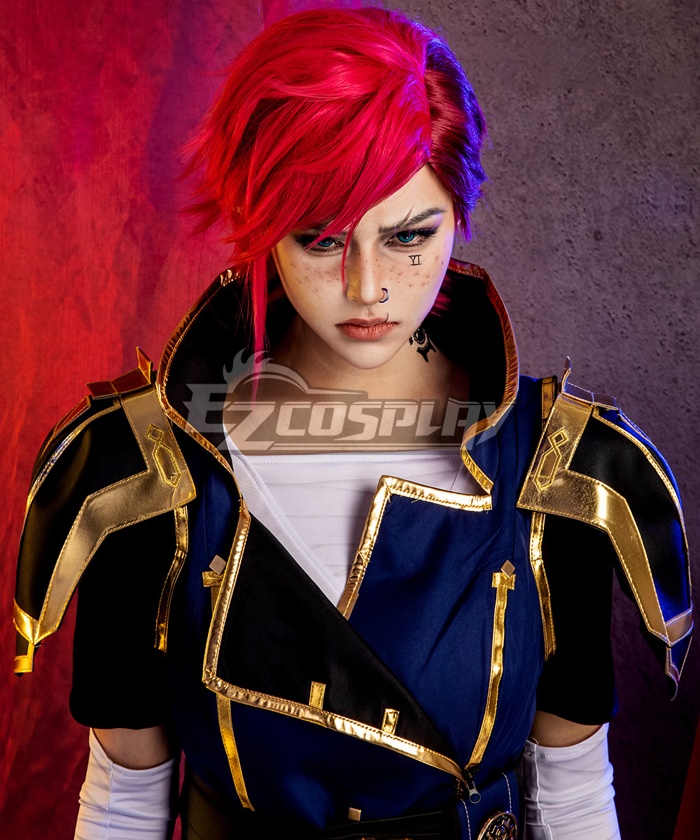 Offizier Vi Cosplay Arcane Vi Cosplay Set Deep Rose Wig & Uniform