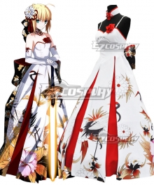 Fate Stay Night Saber Wedding Dress Cosplay Costume Deluxe-P5