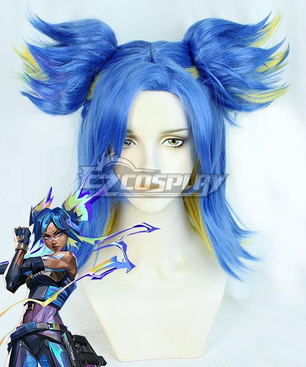 Valorant Neon Blue Yellow Cosplay Wig