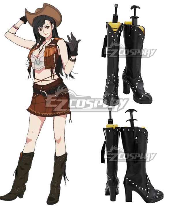 Final Fantasy VII Remake FF7 Tifa Lockhart Cowboy Brown Shoes Cosplay Boots