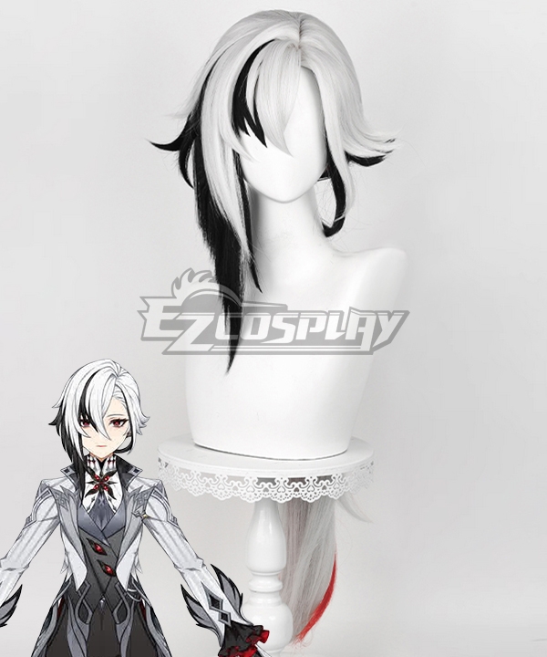 Genshin Impact Fatui Servant Arlecchino Silver Long Hair Cosplay Wig