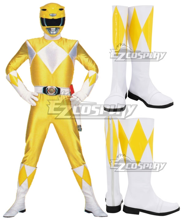 Mighty Morphin Power Rangers Yellow Ranger Yellow White Shoes Cosplay Boots