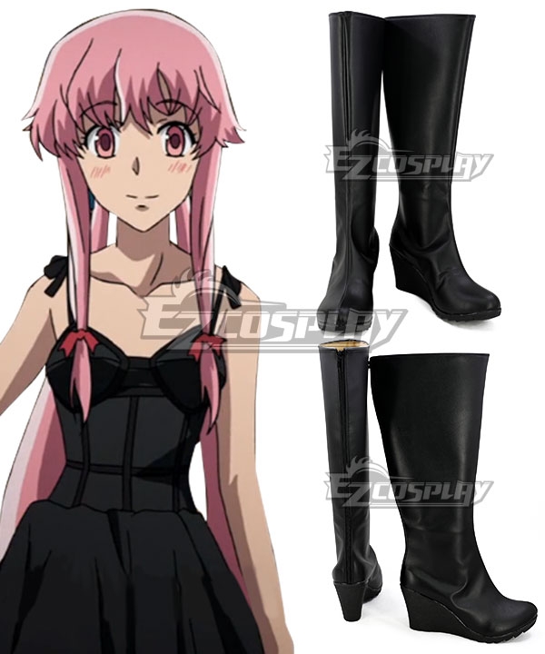 Mirai Nikki Future Diary Gasai Yuno Black Shoes Cosplay Boots