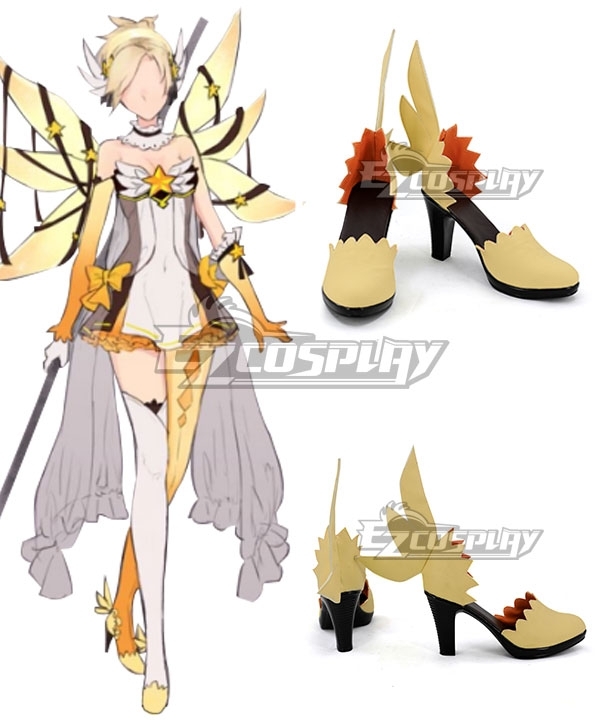 Overwatch OW Mercy Angela Ziegler Magical Girl Yellow Cosplay Shoes