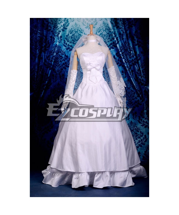 Fate Stay Night Saber Wedding Dress Cosplay Costume Deluxe-P5