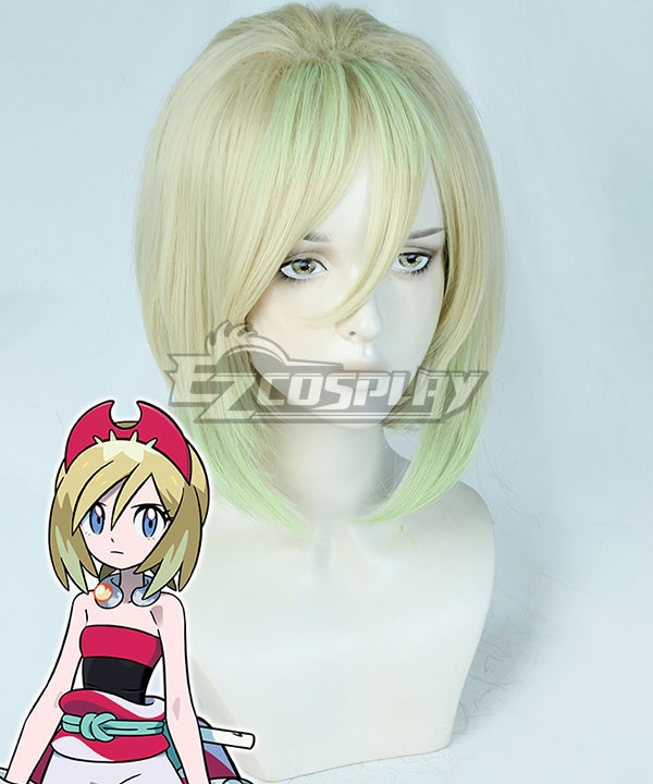 PM PM Legends: Arceus Irida Golden Green Cosplay Wig