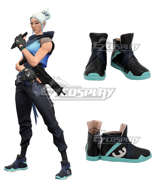 Valorant Jett Black Blue Cosplay Shoes