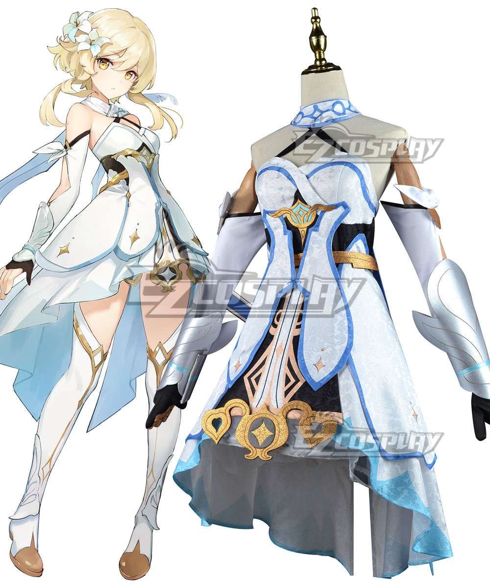 Genshin Impact Player Female Traveler Lumine Blue White Edition Cosplay ...